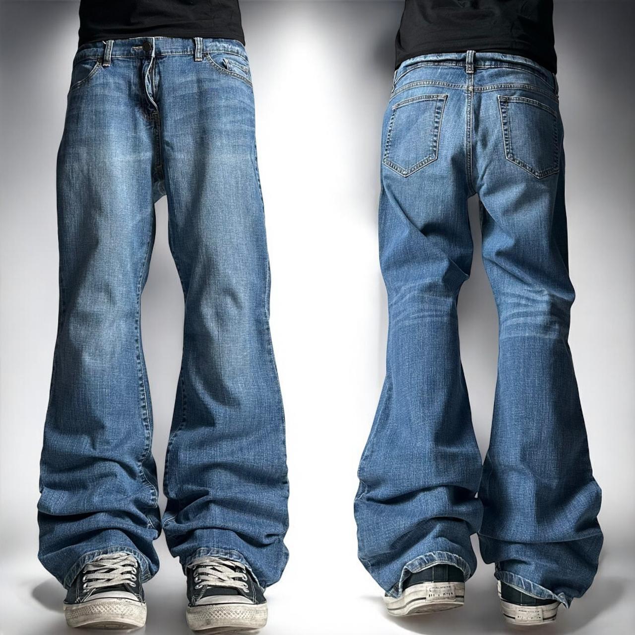 y2k grunge baggy bootcut jeans baggy faded flare... | Depop