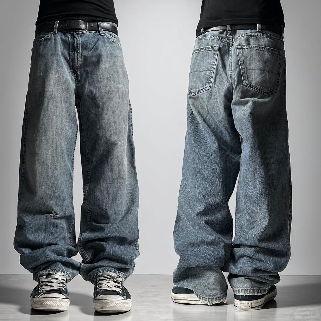 y2k grunge baggy faded ripped jeans vintage stacked... | Depop