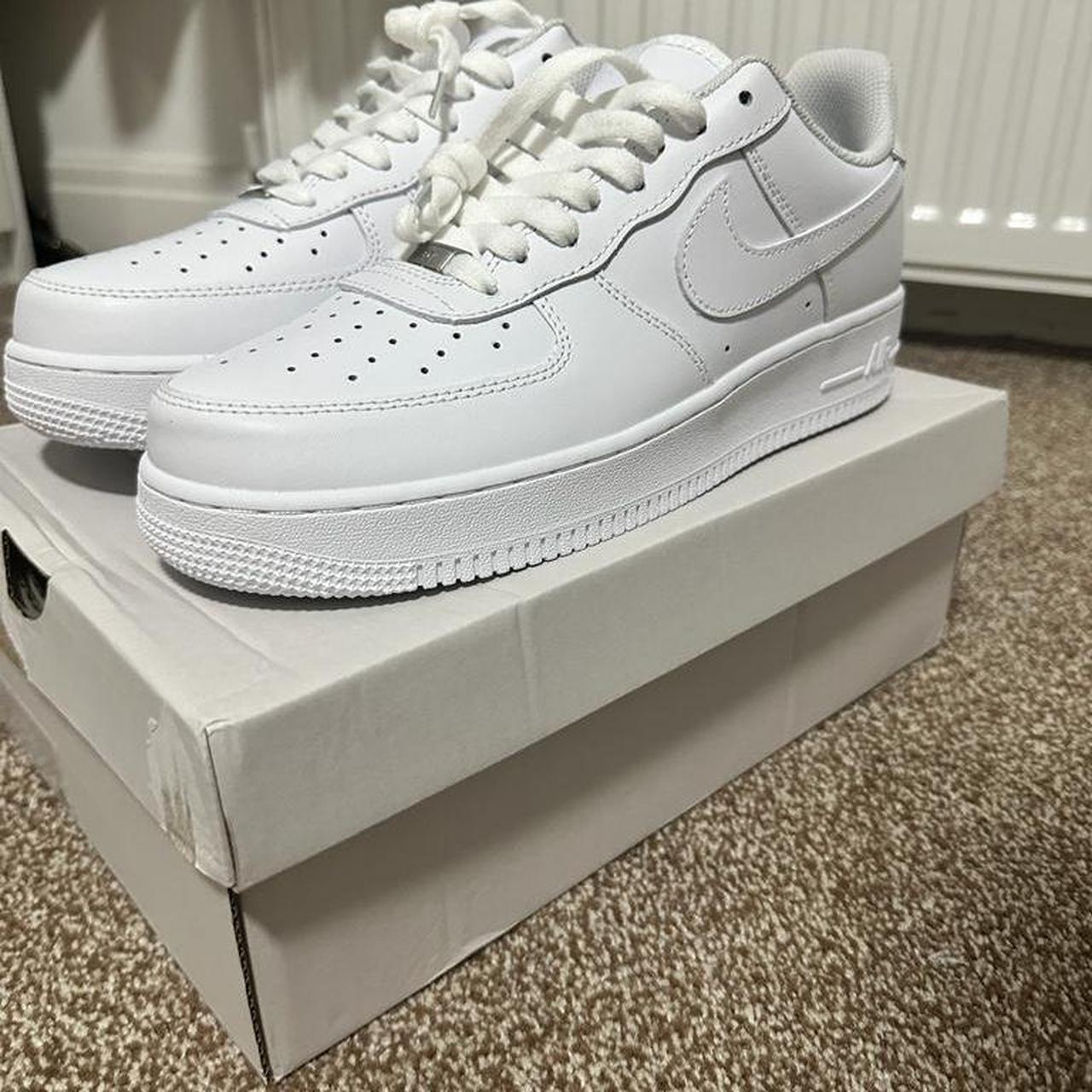 Full white airforce 1 size uk 9 authentic scan... - Depop