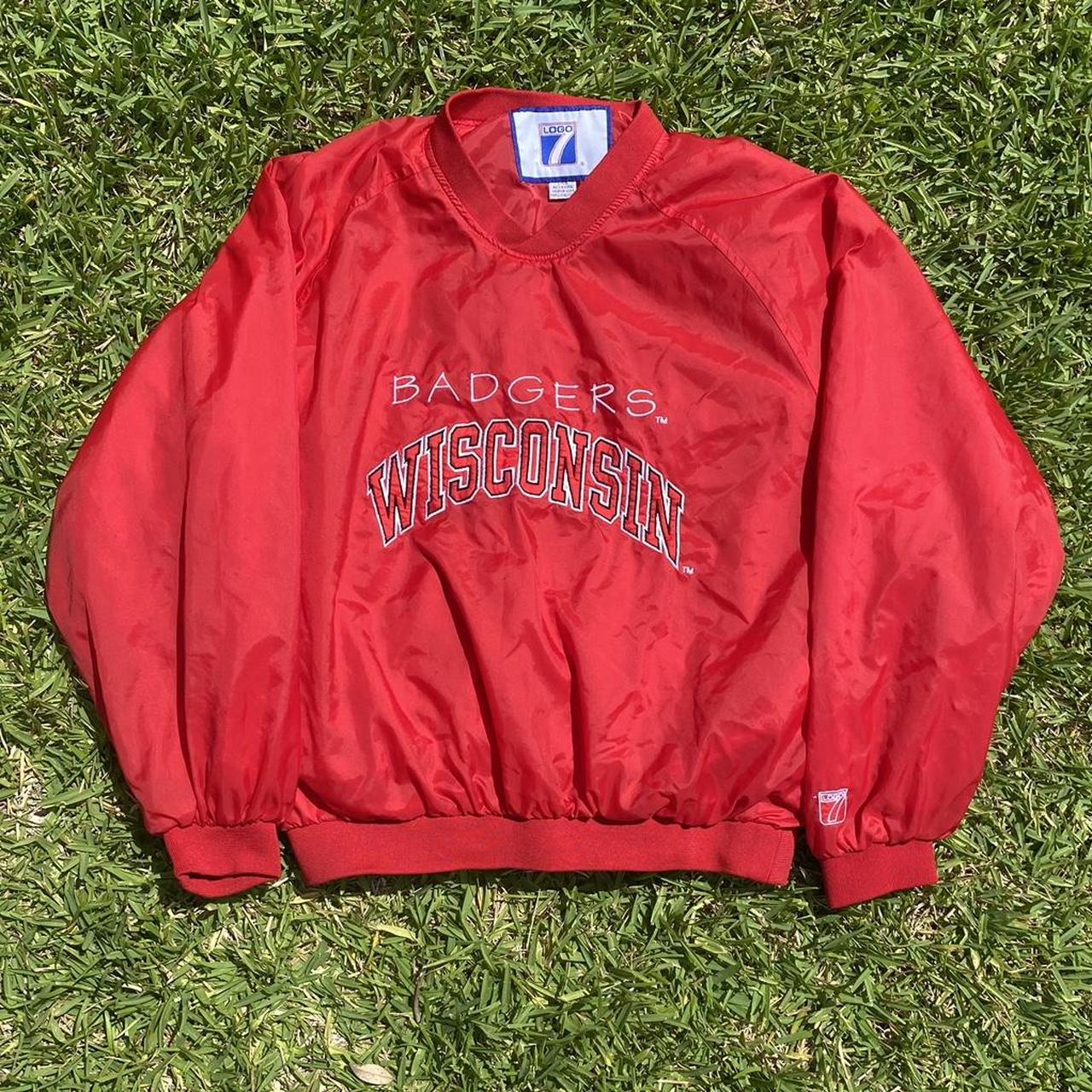 VINTAGE LOGO 7 WISCONSIN BADGERS WINDBREAKER... - Depop