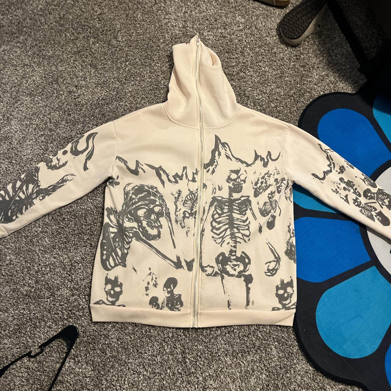 Y2K skeleton print full zip hoodie - Depop