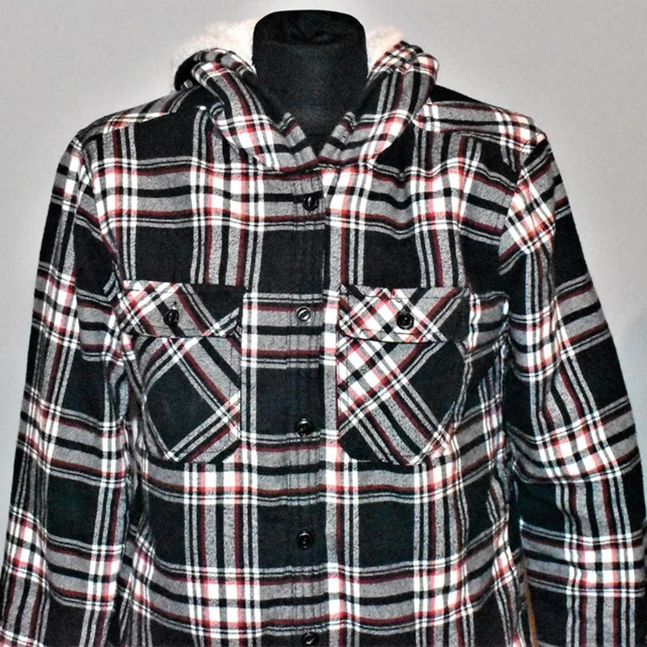 Boston Traders Black & Red Plaid Hooded Button Down... - Depop