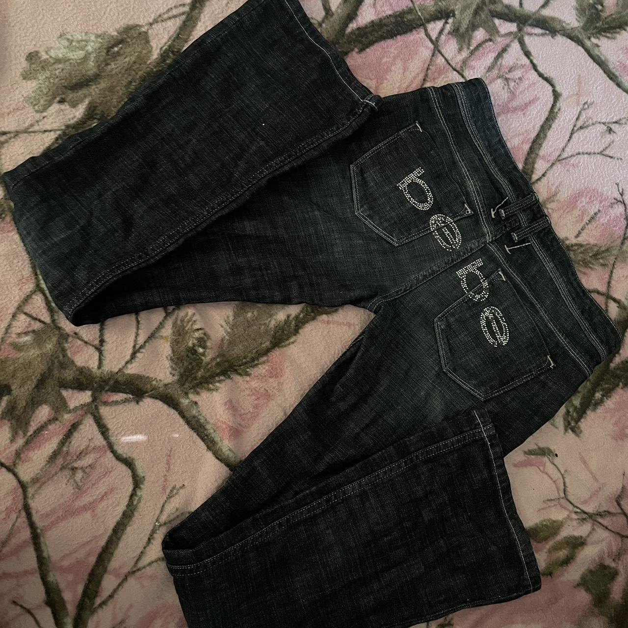 flared rhinestone bebe jeans size 28, measurements... - Depop