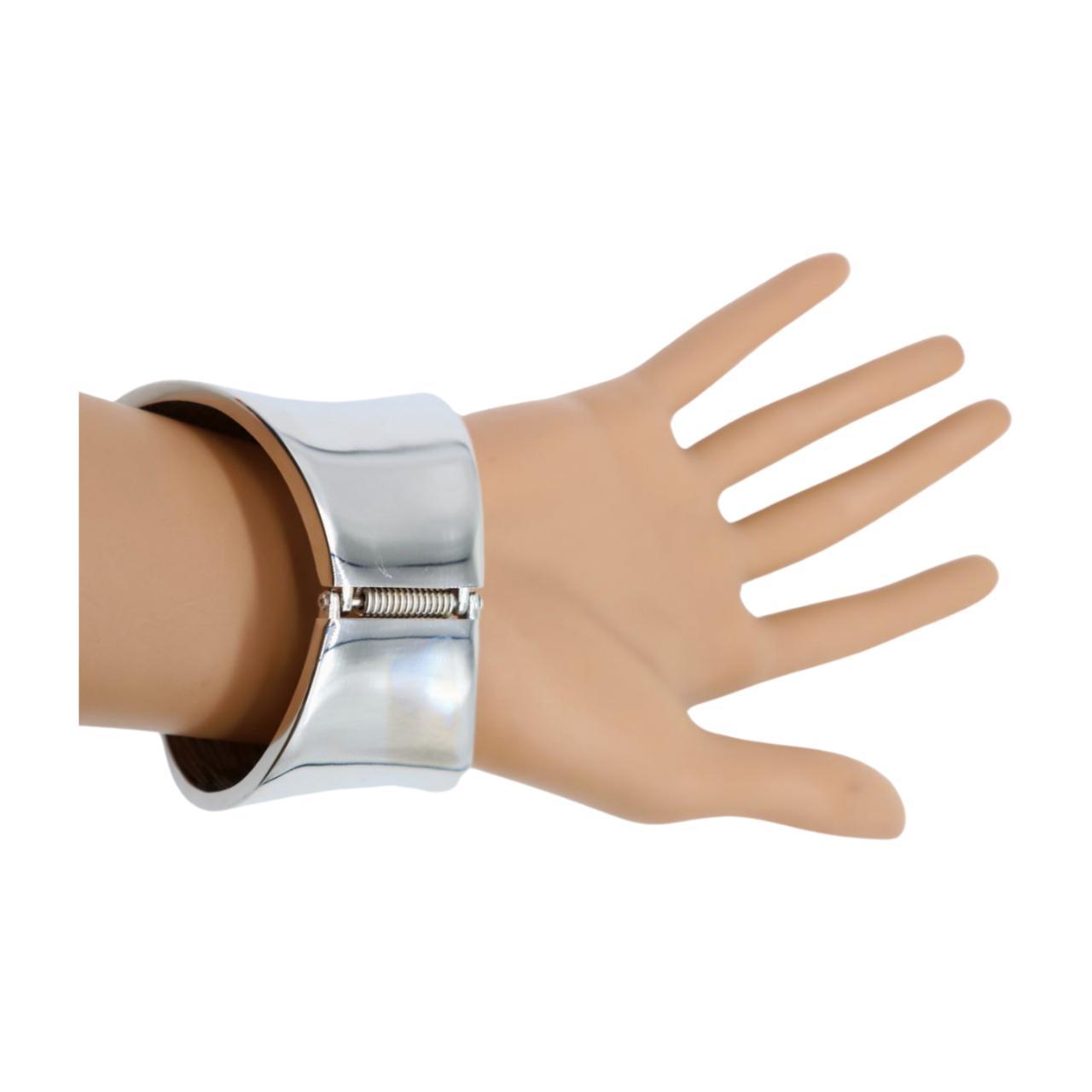 Women Silver Metal Wrist Cuff Bracelet Fashion... - Depop