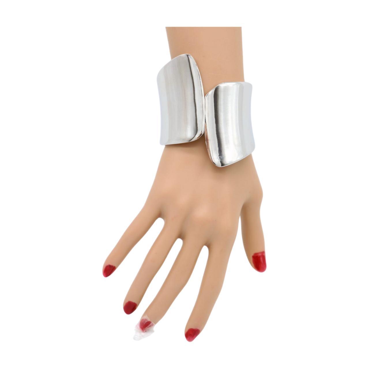 Women Silver Metal Wrist Cuff Bracelet Fashion... - Depop