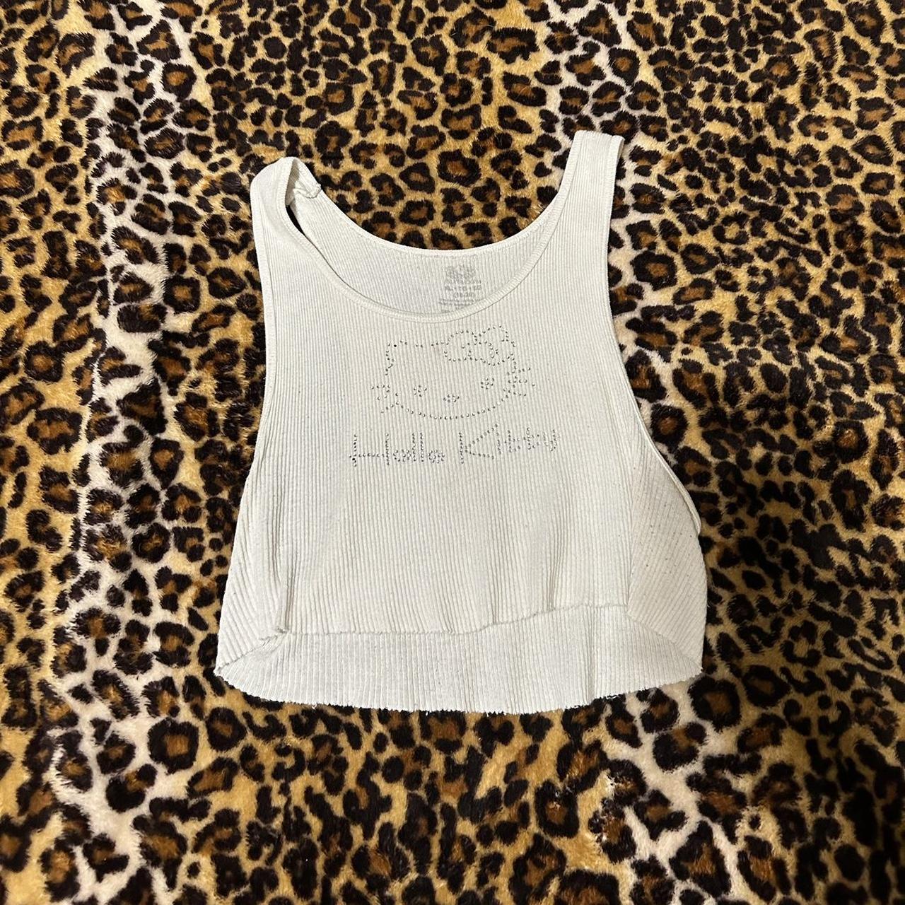 s/m/l white rhinestone hello kitty tank top - Depop