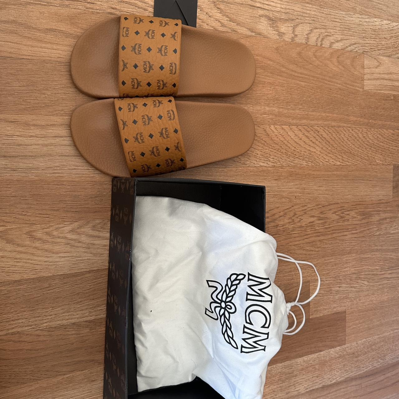 MCM Monogram Print Rubber Slides 39 EU - Depop