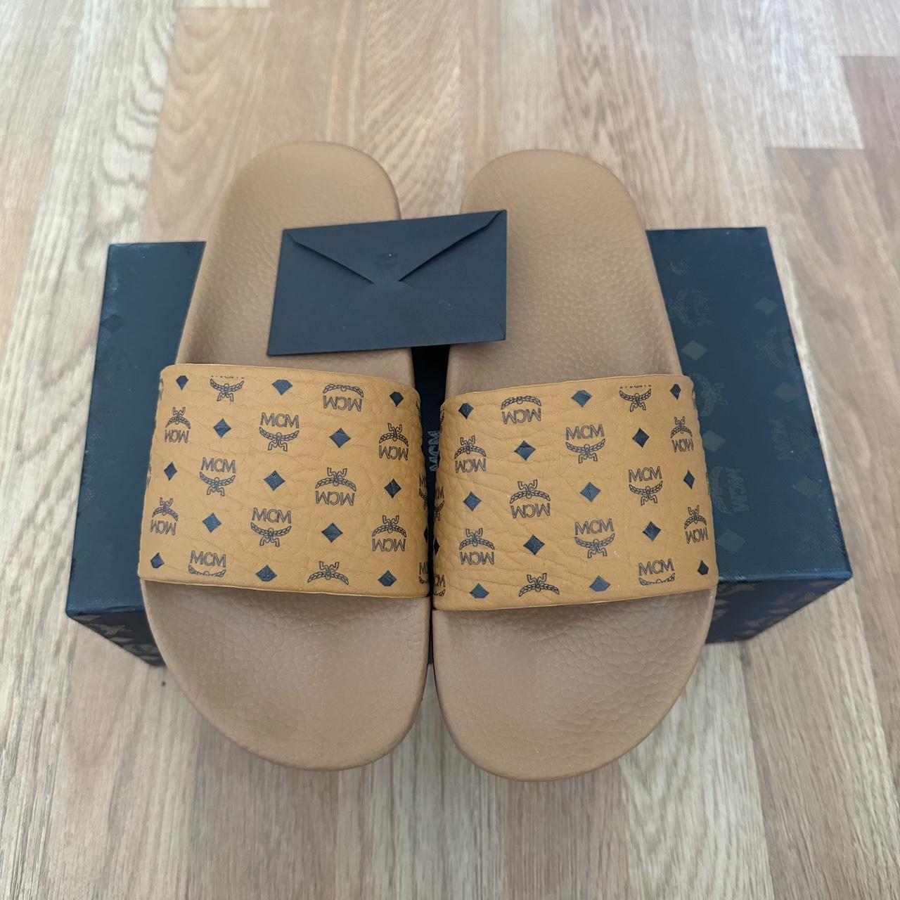 MCM Monogram Print Rubber Slides 39 EU - Depop