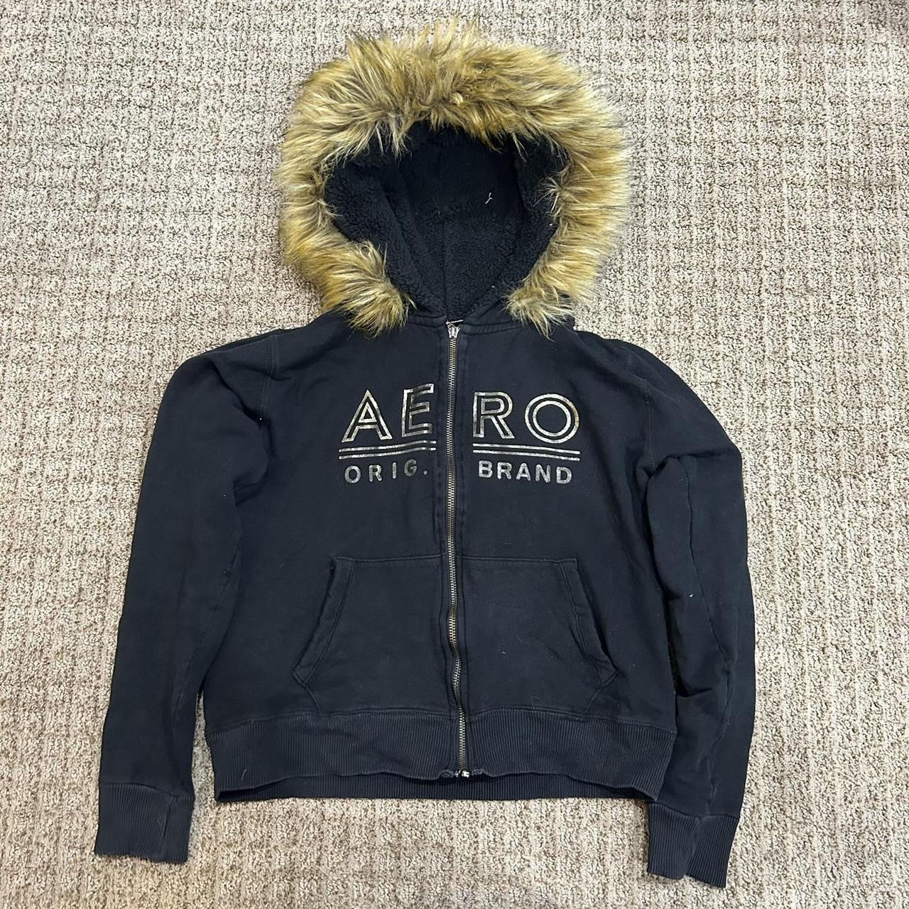 SUPER NICE Y2K GRUNGE AEROPOSTALE FUR HOODIE ZIPUP... - Depop