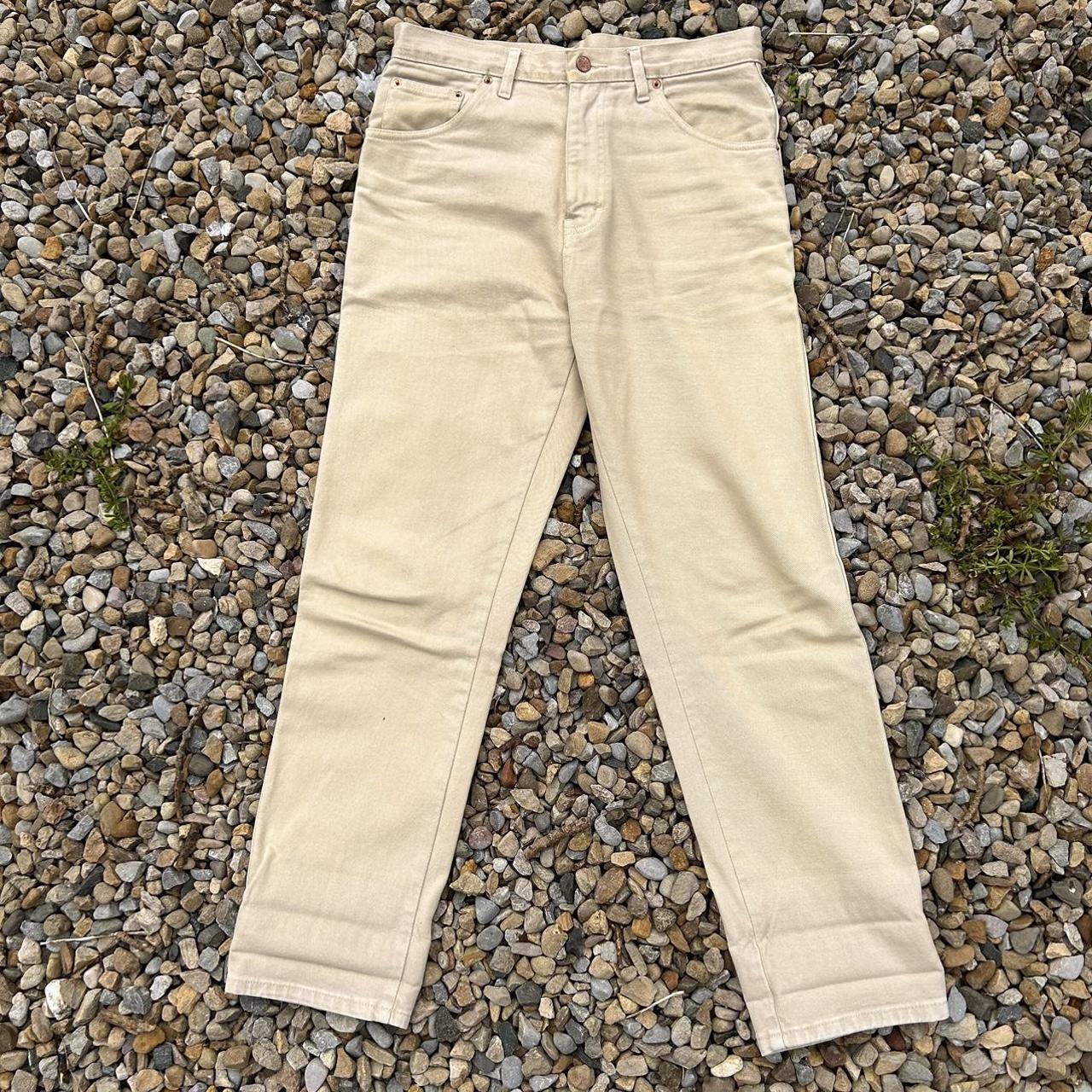 Cream denim jeans Thick denim Would suit a 32”... - Depop