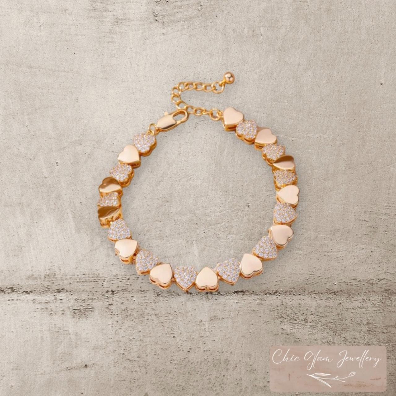 Heart Zircon Gold Color Bracelet Zircon Stainless... - Depop