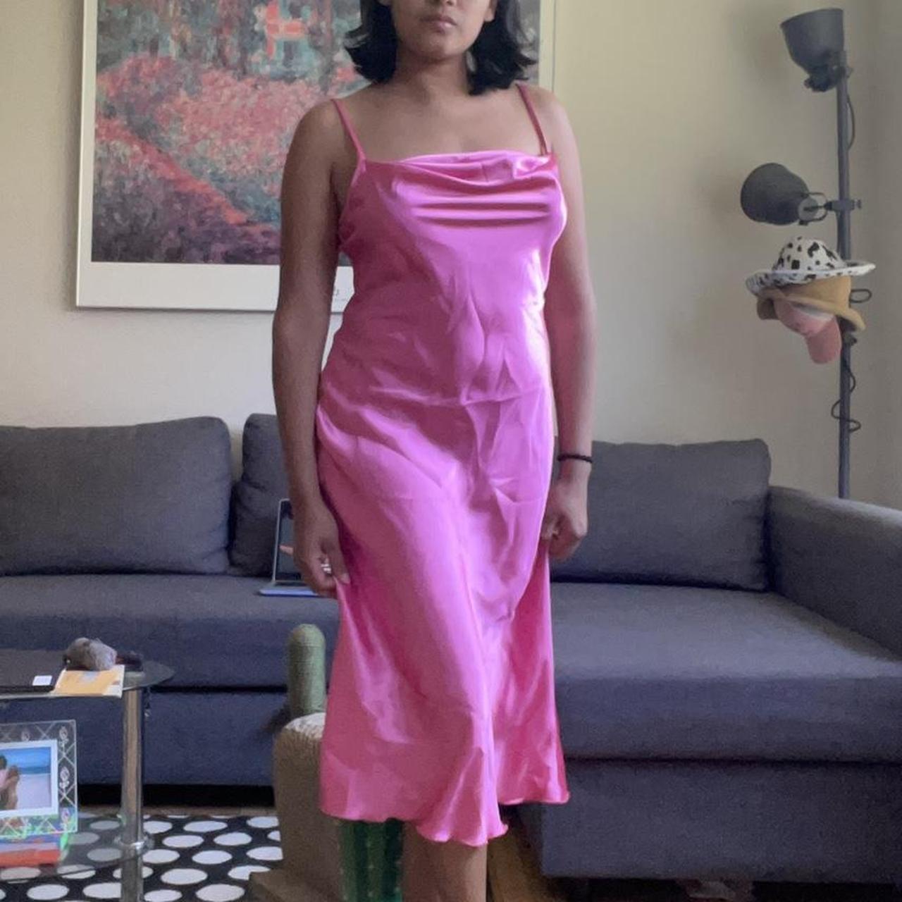 Bebe pink satin cowl neck slip dress! Tag still on... - Depop