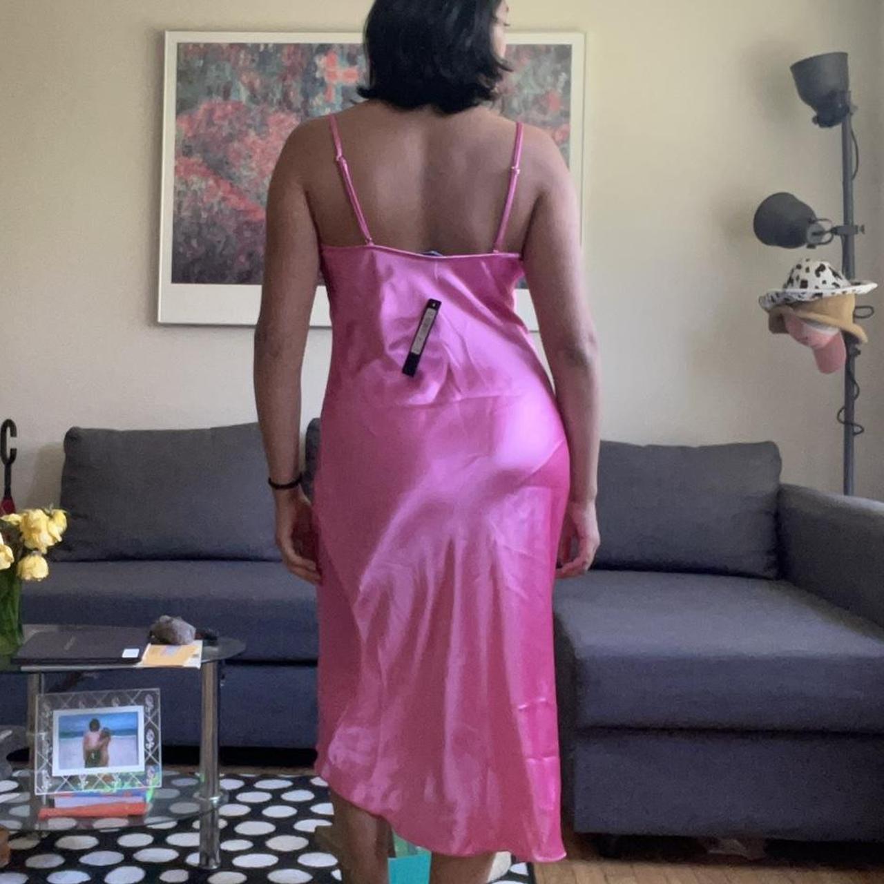 Bebe pink satin cowl neck slip dress! Tag still on... - Depop