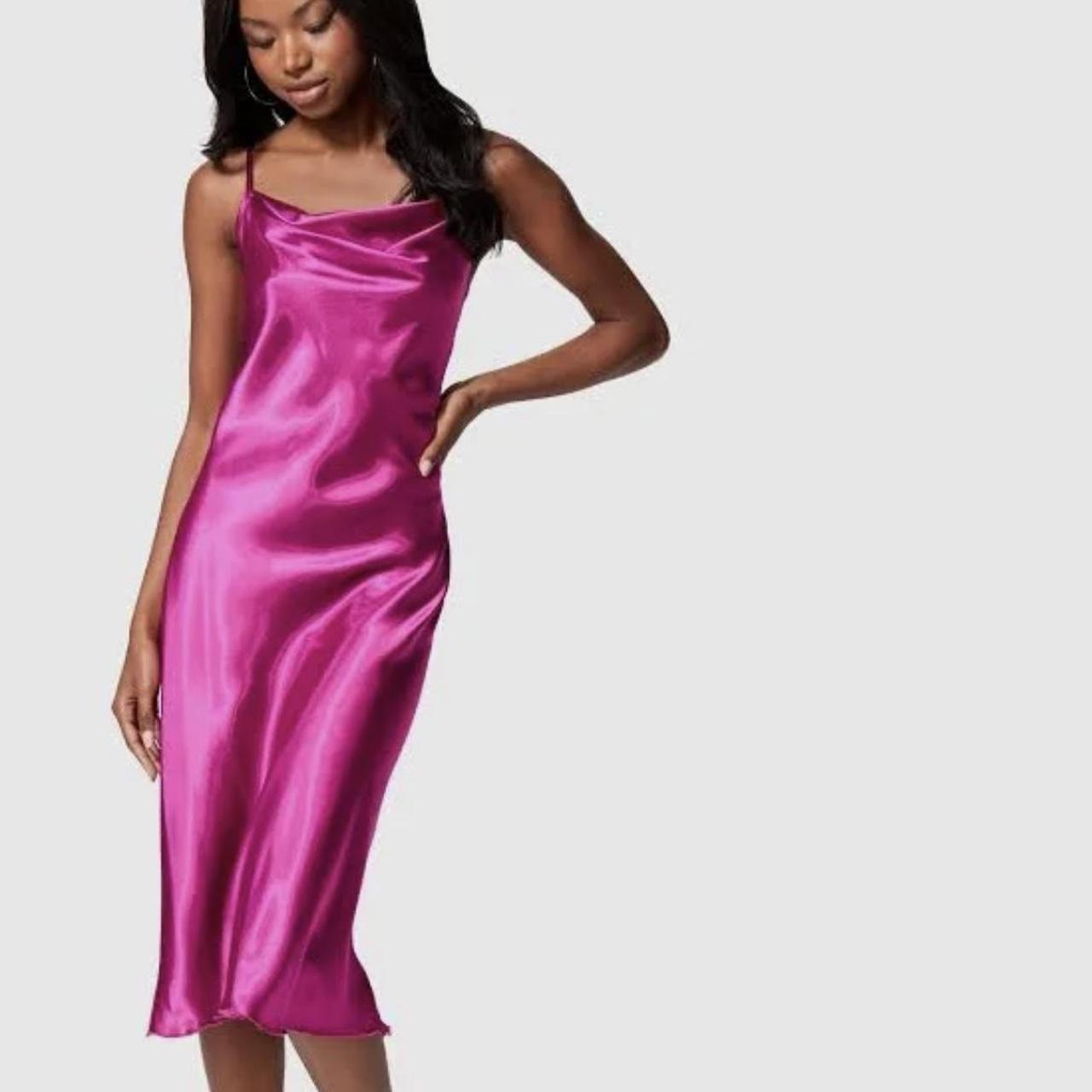 Bebe pink satin cowl neck slip dress! Tag still on... - Depop