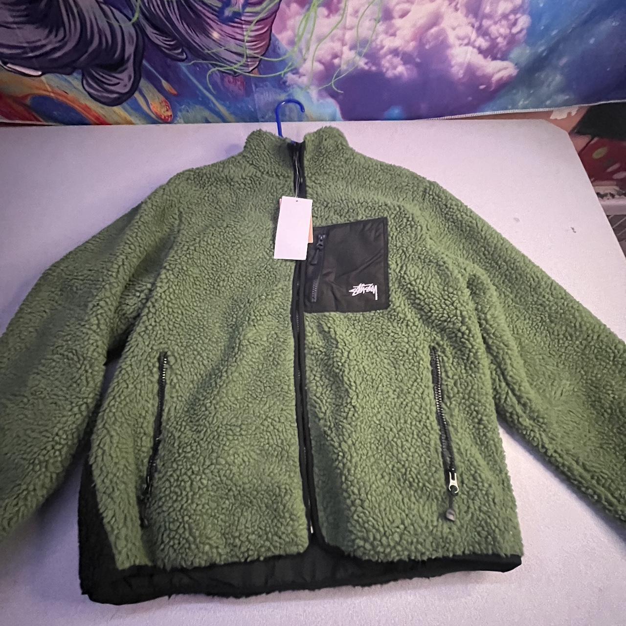Stussy Green 8 Ball Sherpa Reversible Jacket - Depop