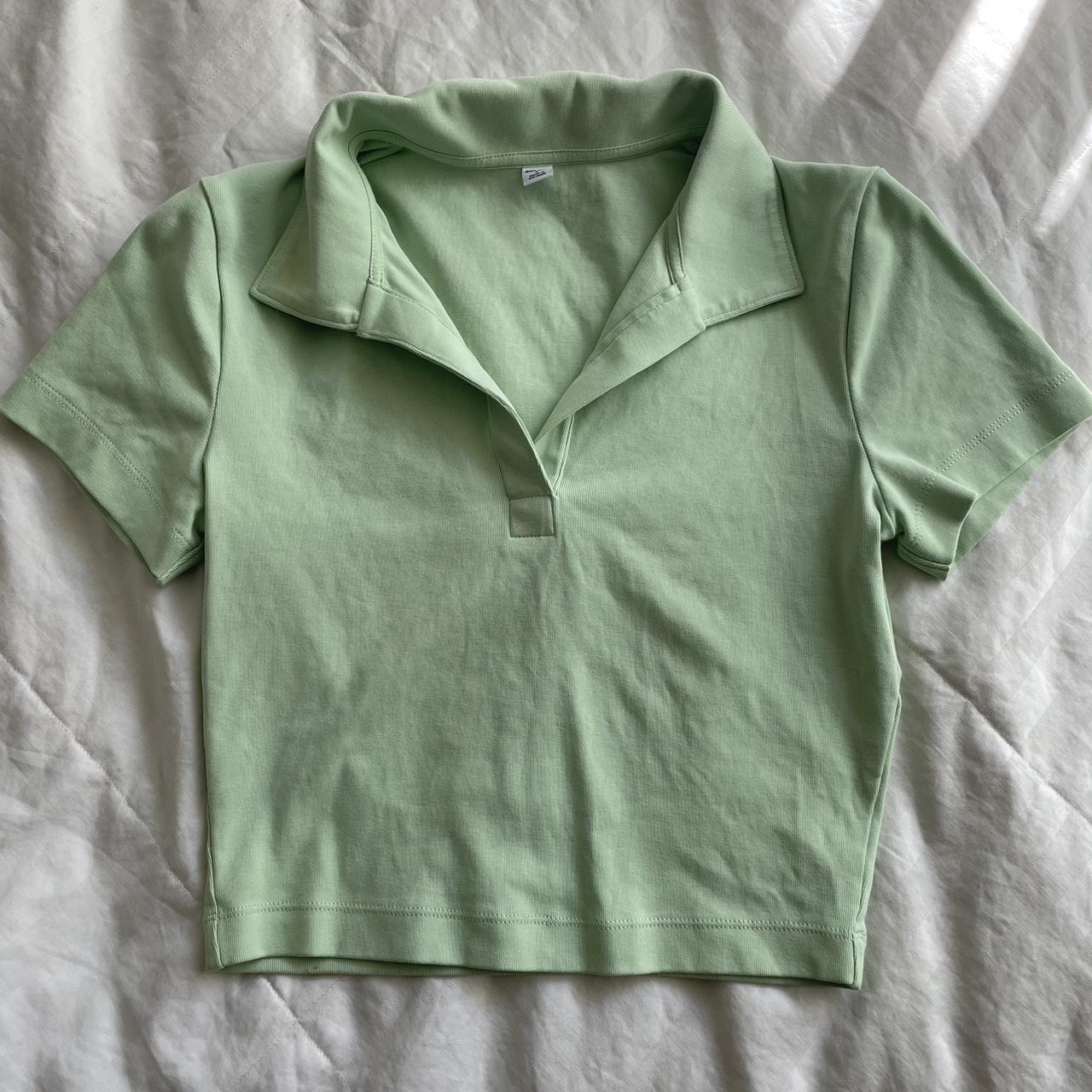 Uniqlo Mint green polo crop top very light and small... - Depop