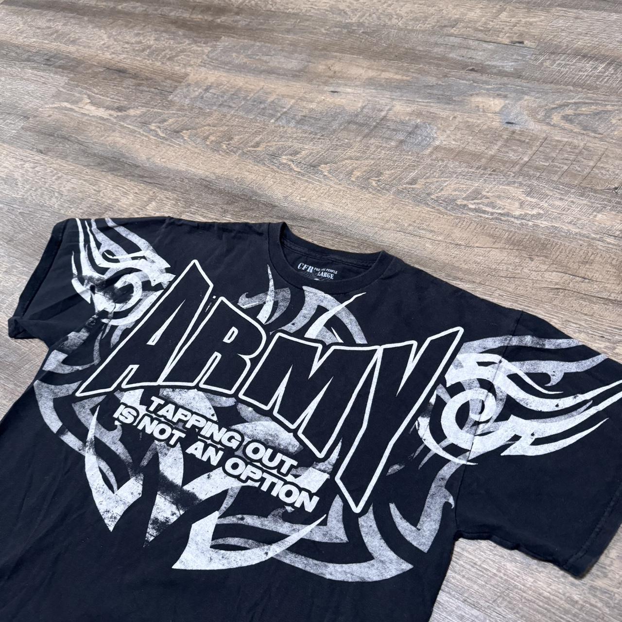 Y2K Tapout style all over print grunge ARMY tee... - Depop