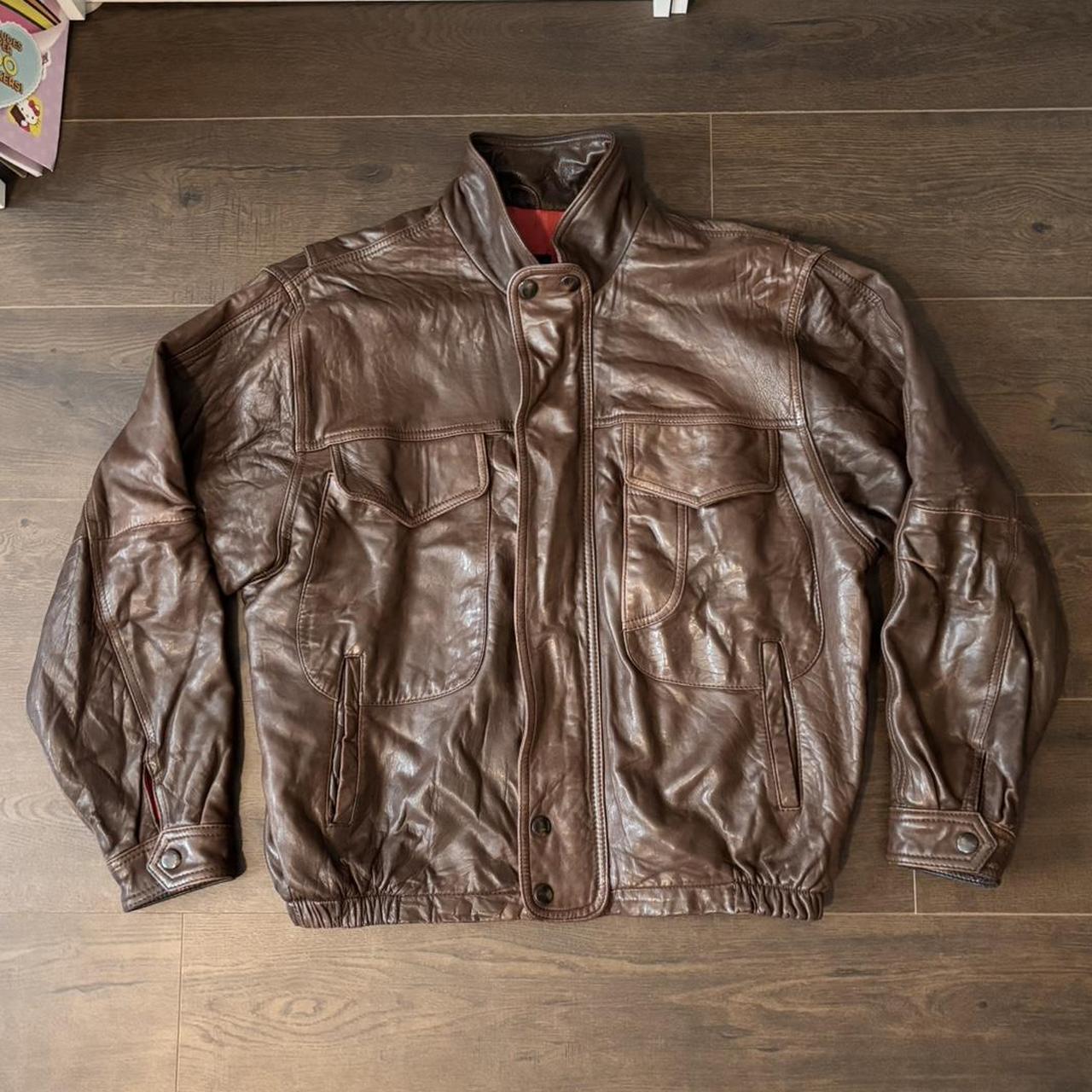 true vintage chocolate brown leather bomber... | Depop
