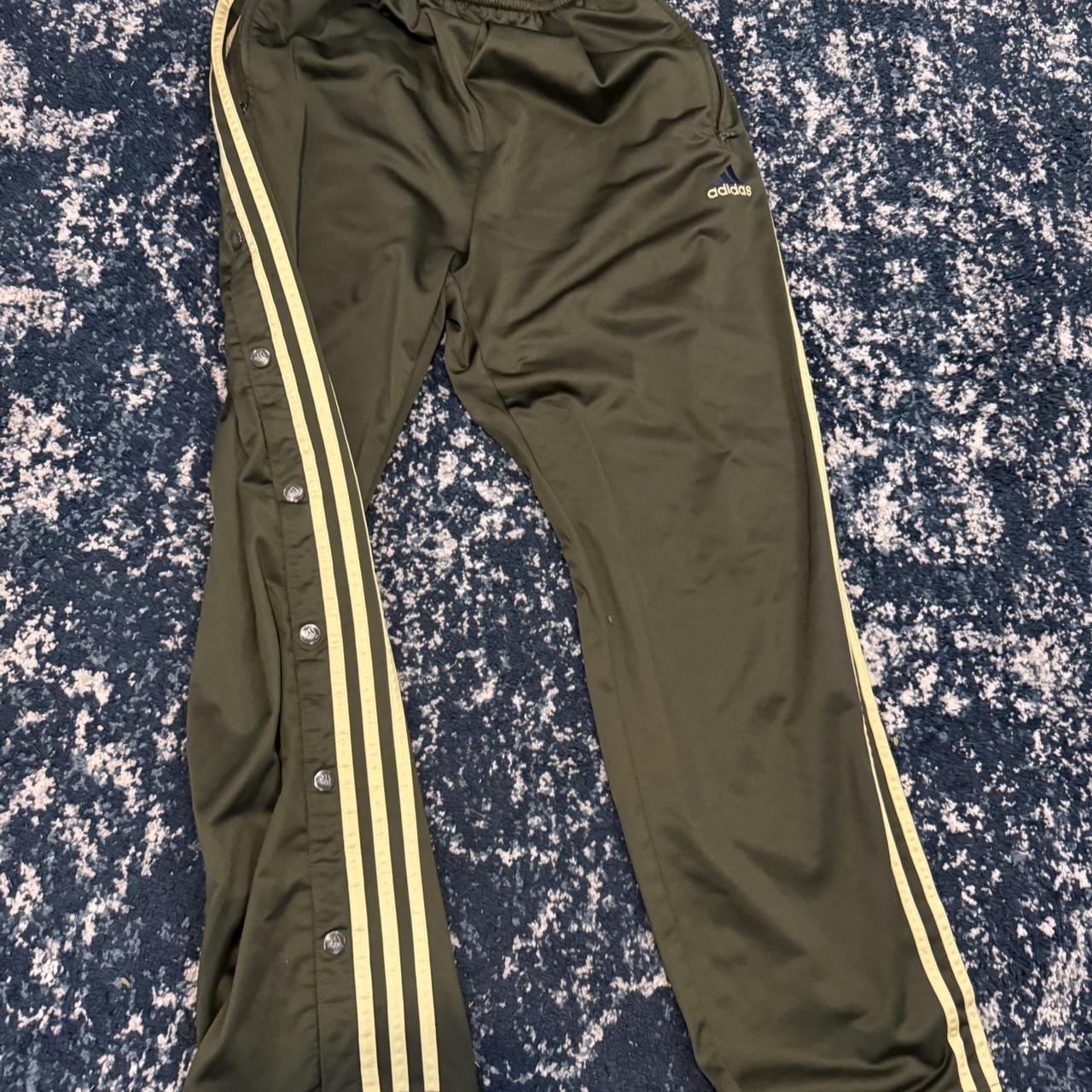 2000s Olive green Adidas track pants with yellow... | Depop