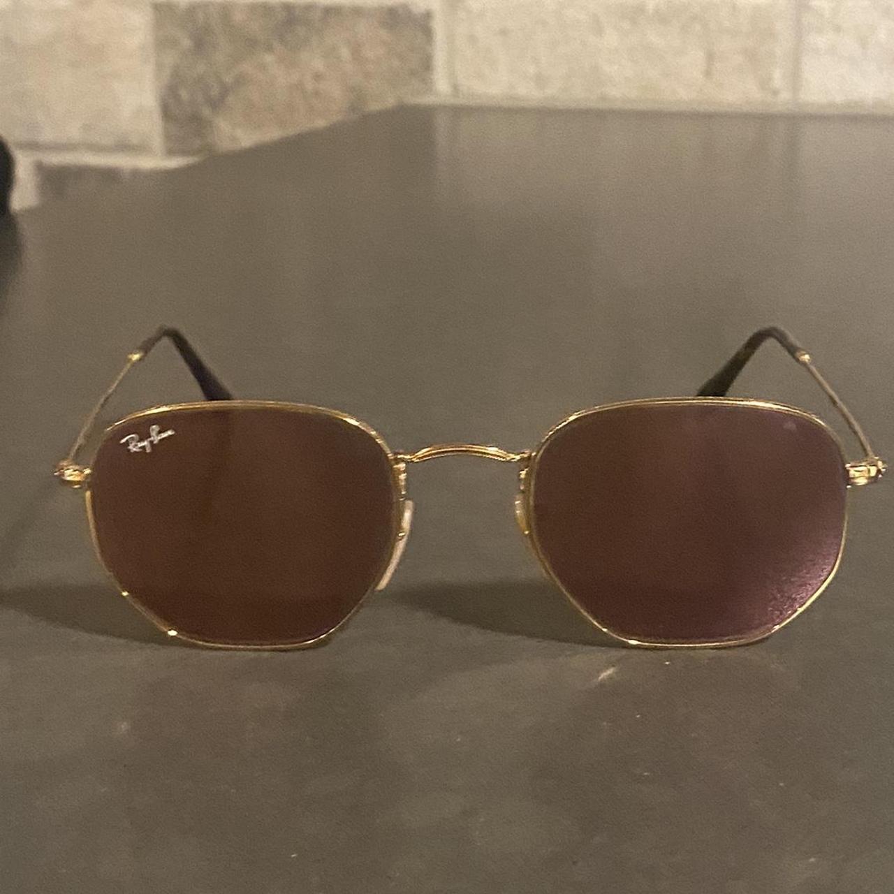 Ray-Ban Pink Hexagonal Ray Ban Sunglasses With Gold... - Depop