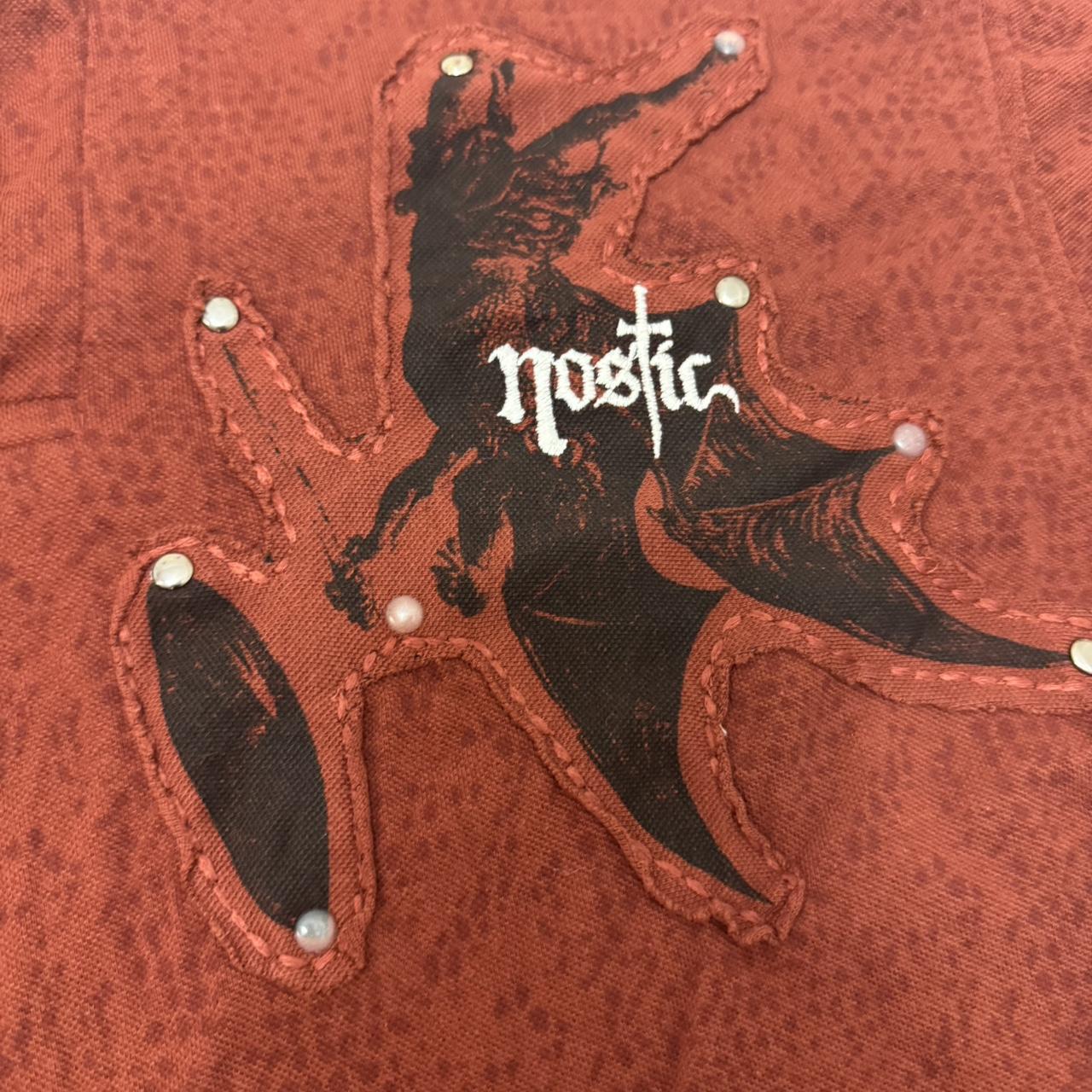 Nostic Burgundy and black polo shirt with a punk... - Depop