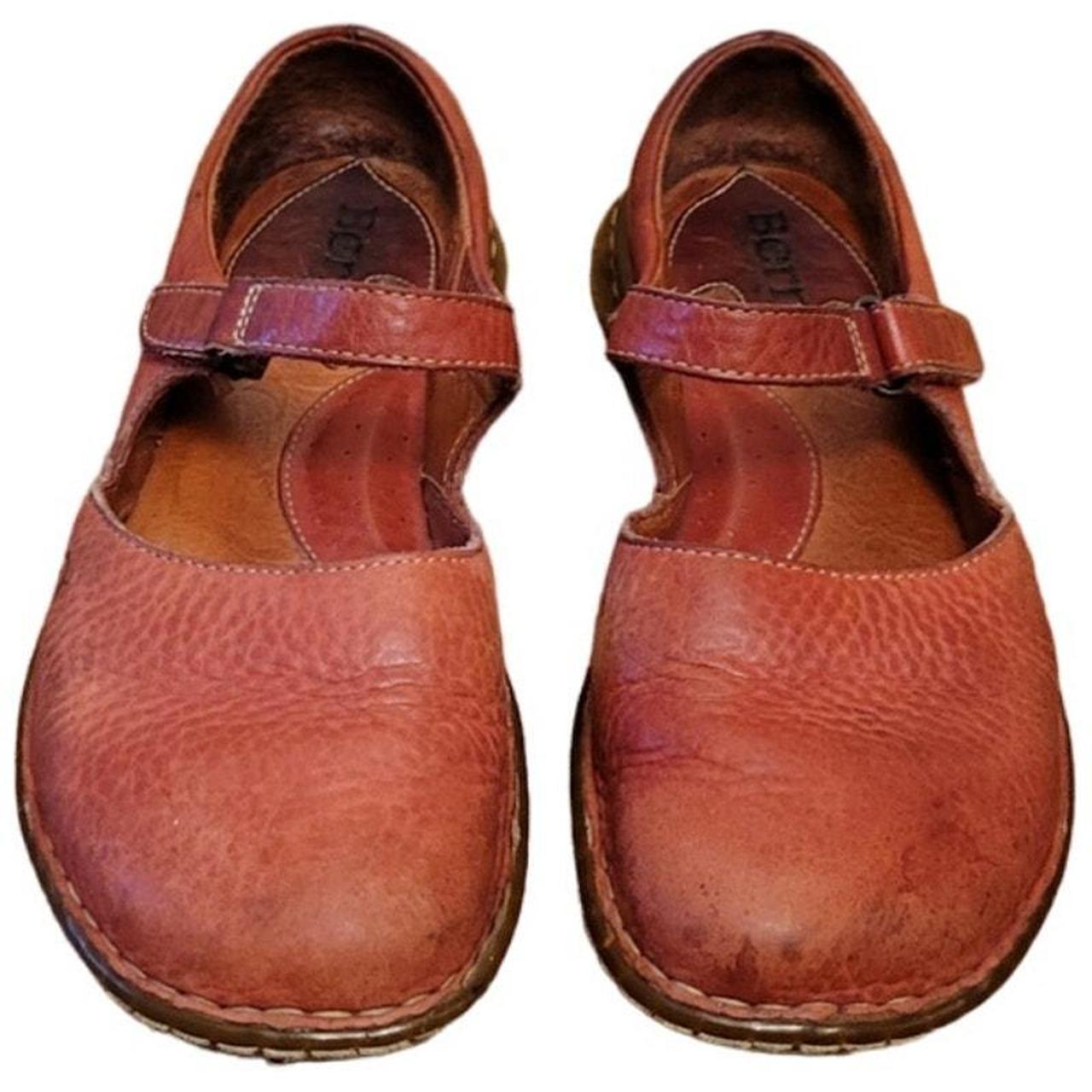 Born Red Leather Flat Slip On Adjustable Strap Mary... - Depop