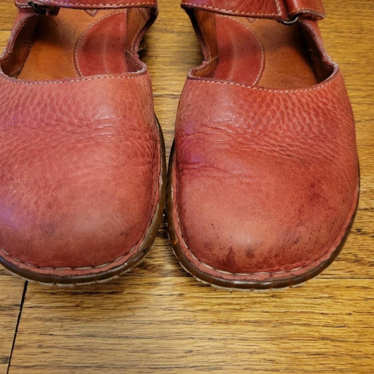 Born Red Leather Flat Slip On Adjustable Strap Mary... - Depop
