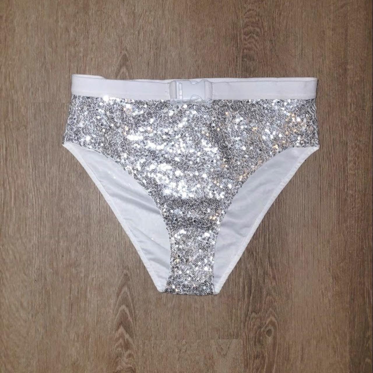 Cherry Mellow Silver Sequin Booty Shorts - NWT -... - Depop