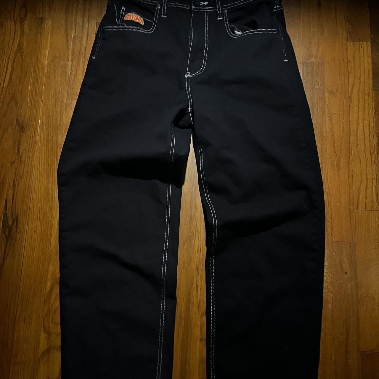 Black and White baggy empyres size 32 -Zipper... - Depop