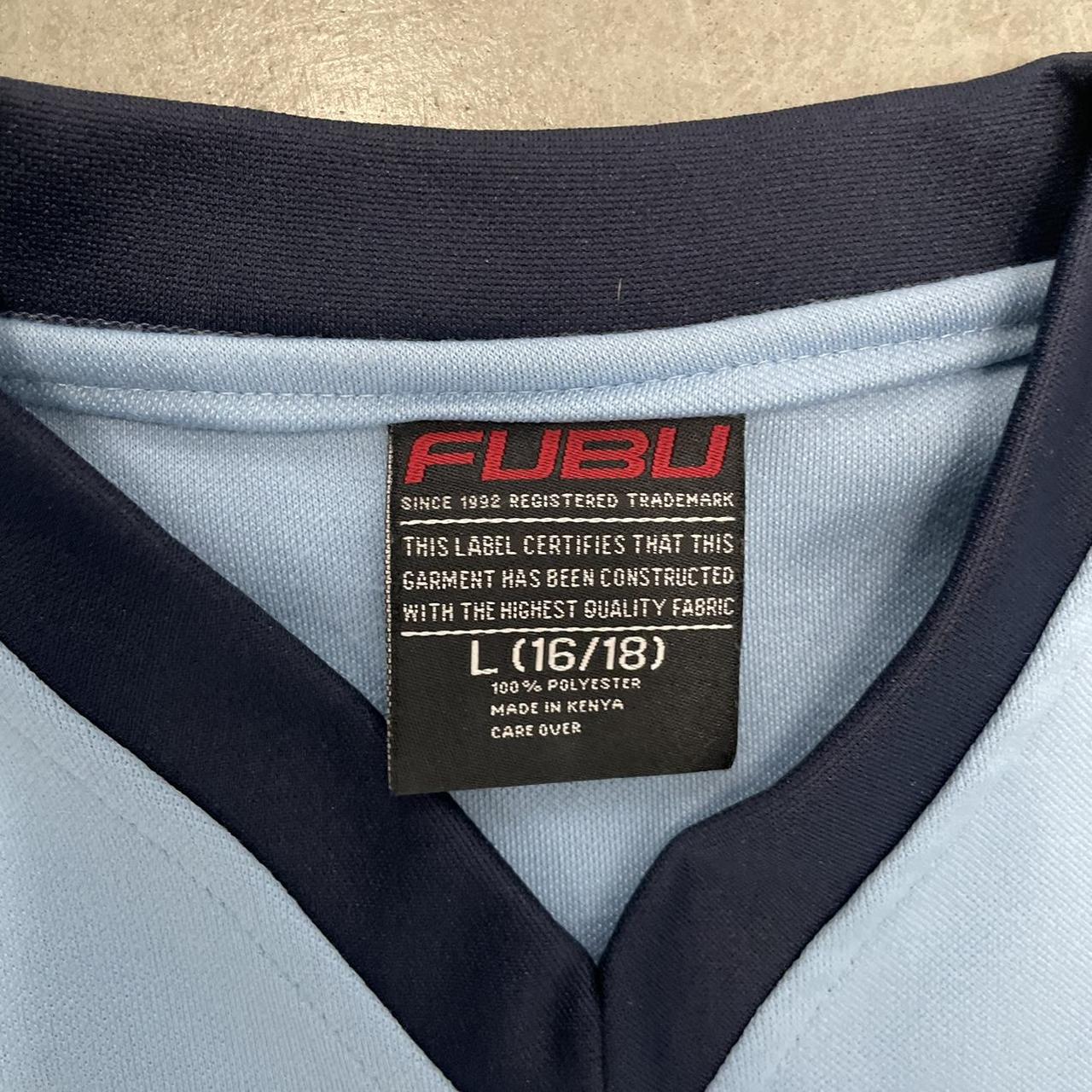 Vintage Fubu Athletics Blue V Neck Jersey Youth... - Depop