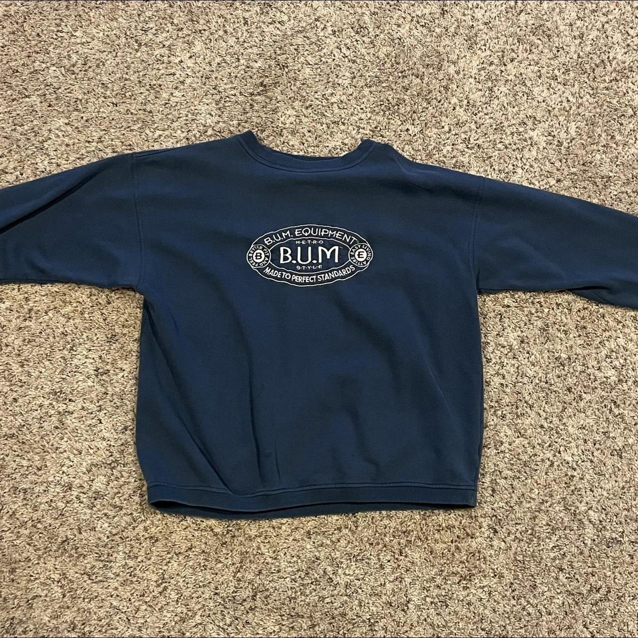 🚨VINTAGE NAVY EMBROIDERED BUM EQUIPMENT SWEATSHIRT... - Depop