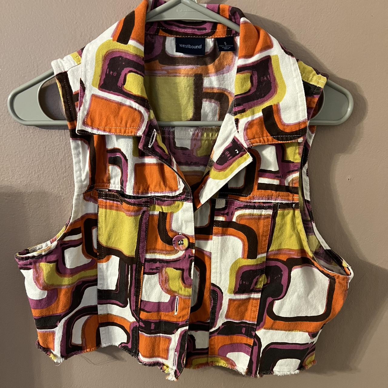 vintage colorful vest (cropped)... - Depop