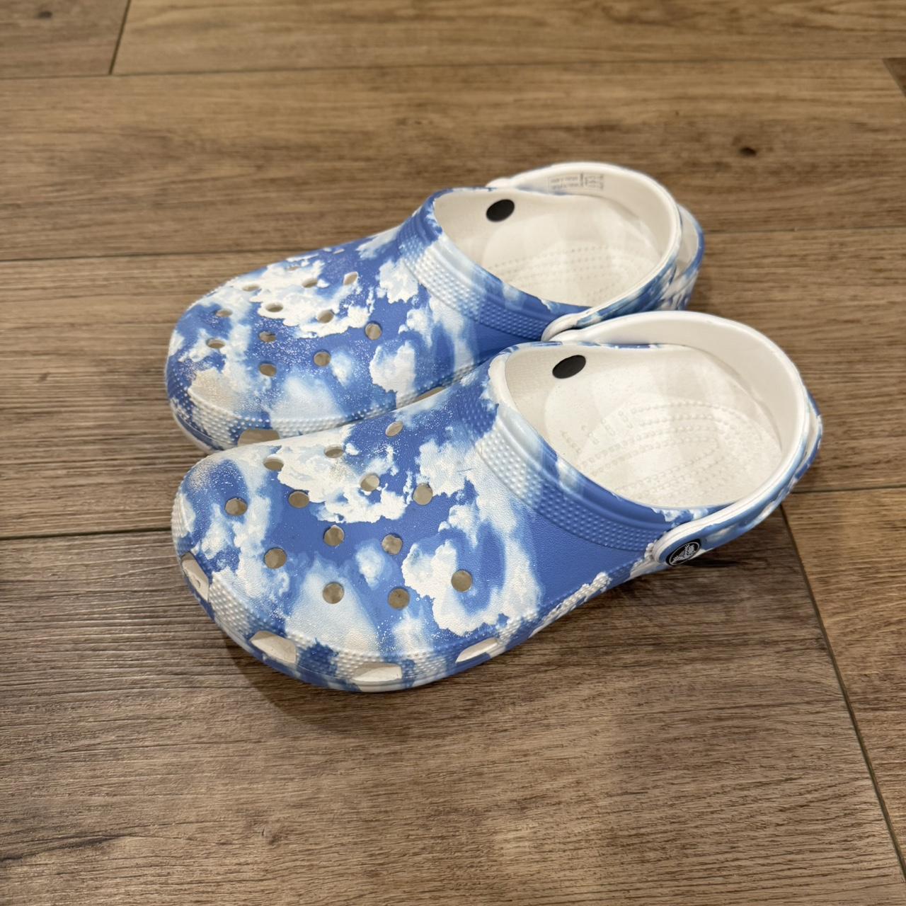 Size Mens men’s 8 cloud crocs blue and white crocs... - Depop