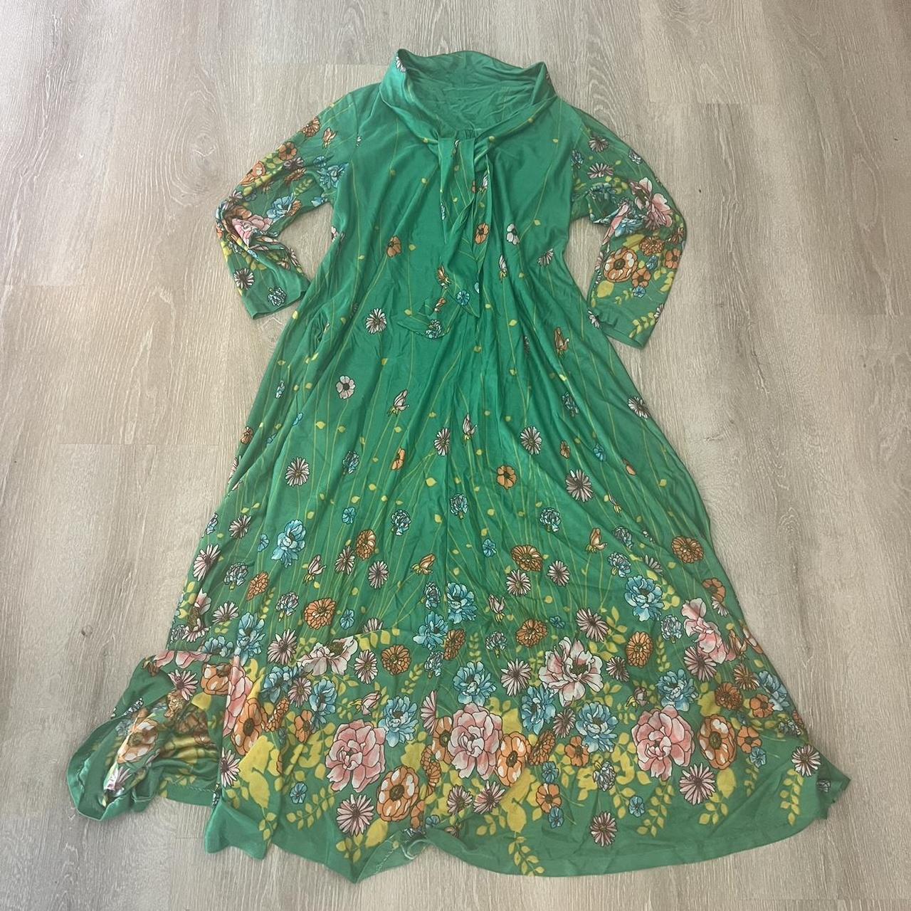Vintage 60s 70s Mrs Roper Kaftan Green with... - Depop