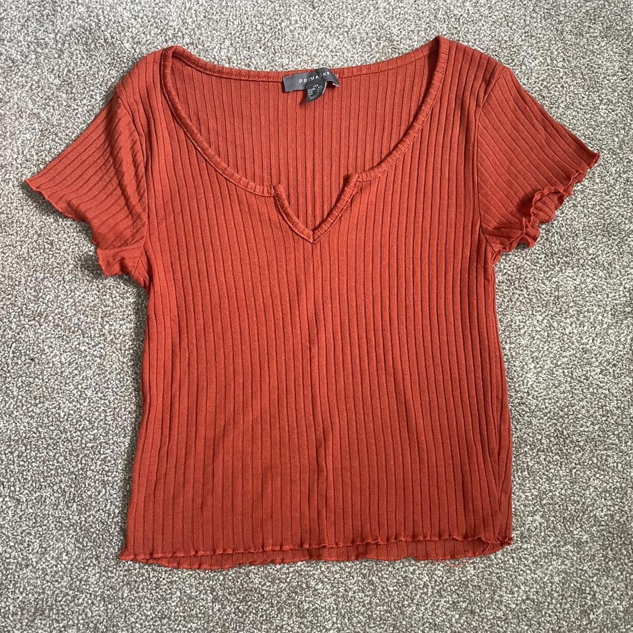 Orange Primark ribbed cropped T-shirt size 2XS.... - Depop