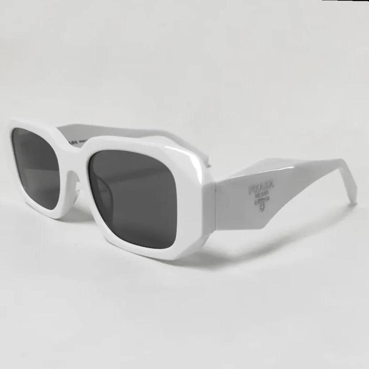 Prada Menswomens Rectangular Sunglasses Greywhite Depop