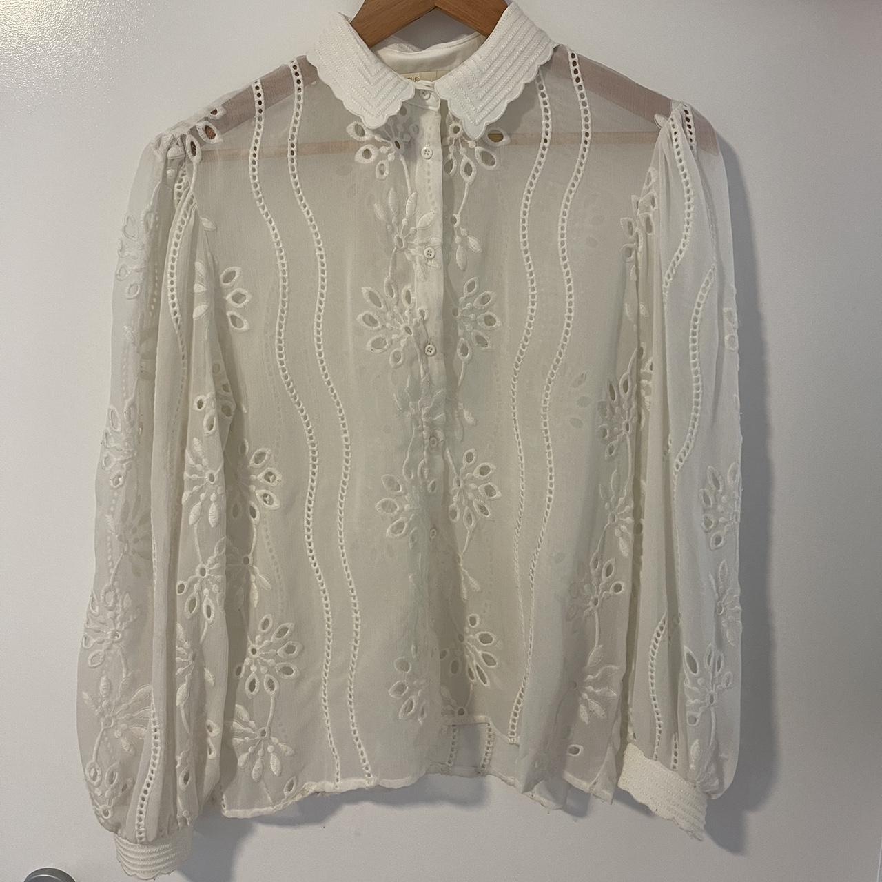 Maje lace buttoned blouse Size 3 - Depop
