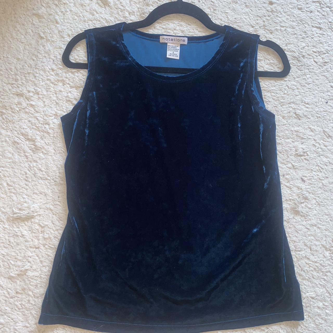 Notations vintage velour velvety blue tank top size... - Depop