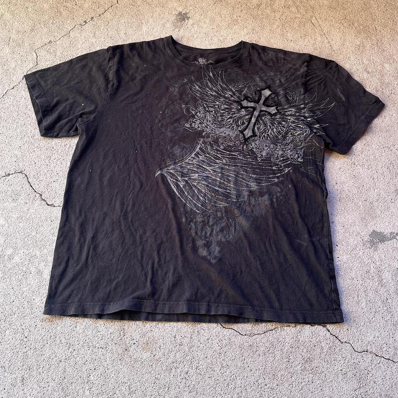 Black Affliction streetwear tee with cross and wings... - Depop