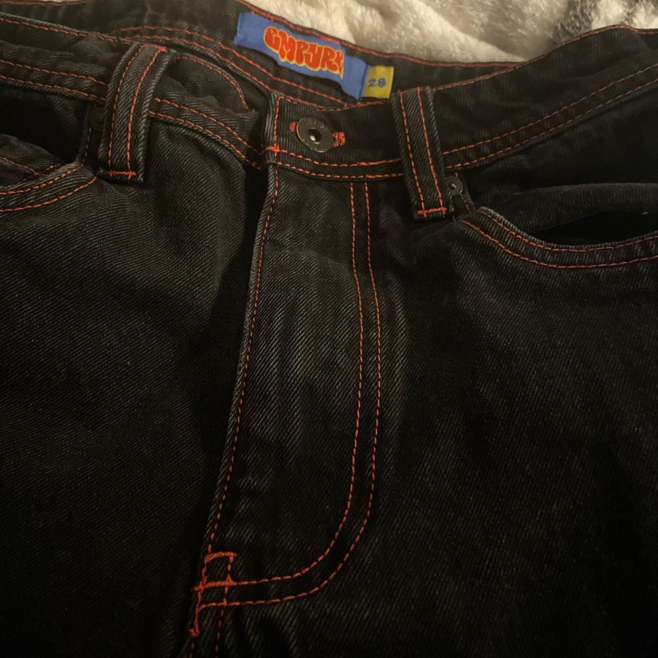 Black Empyre Jeans With Red Stiching size 28 baggy fit - Depop