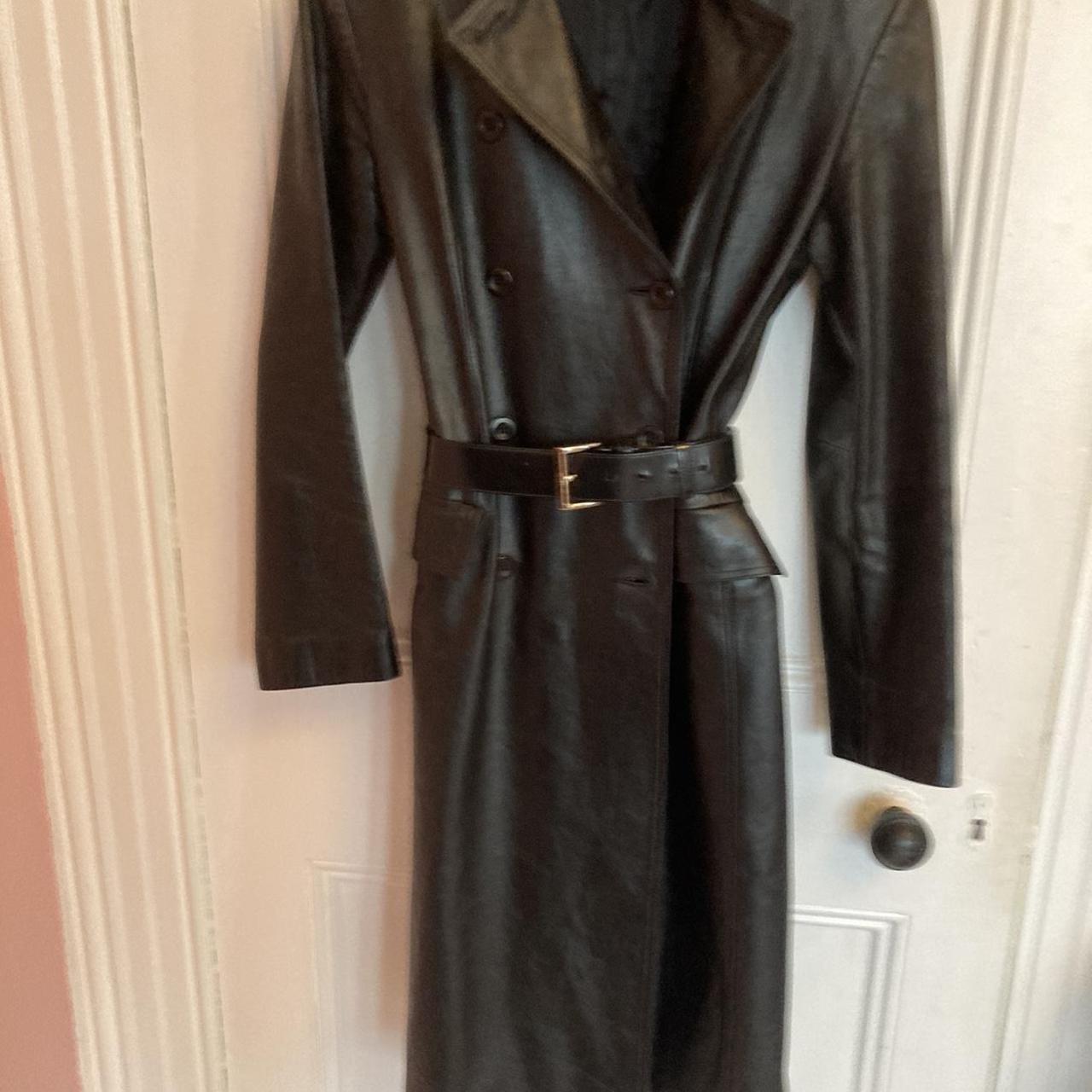 Black leather vintage French Connection Trench Coat... - Depop