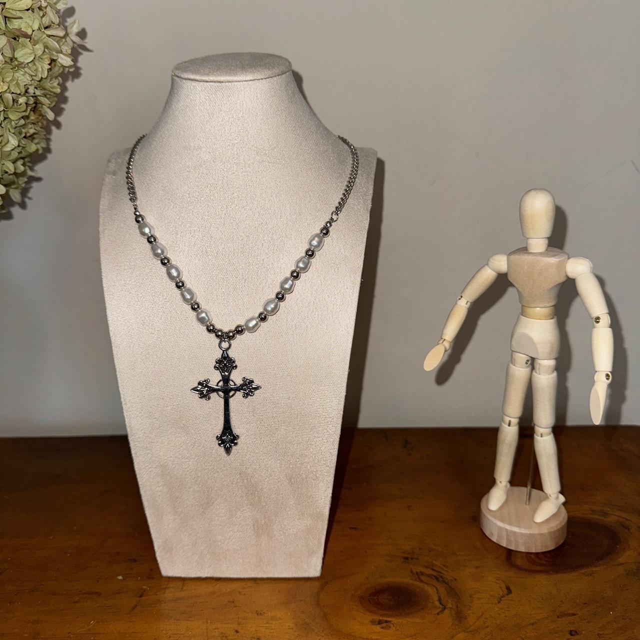 Vintage Goth Silver Cross Necklace ♱ chrome... - Depop