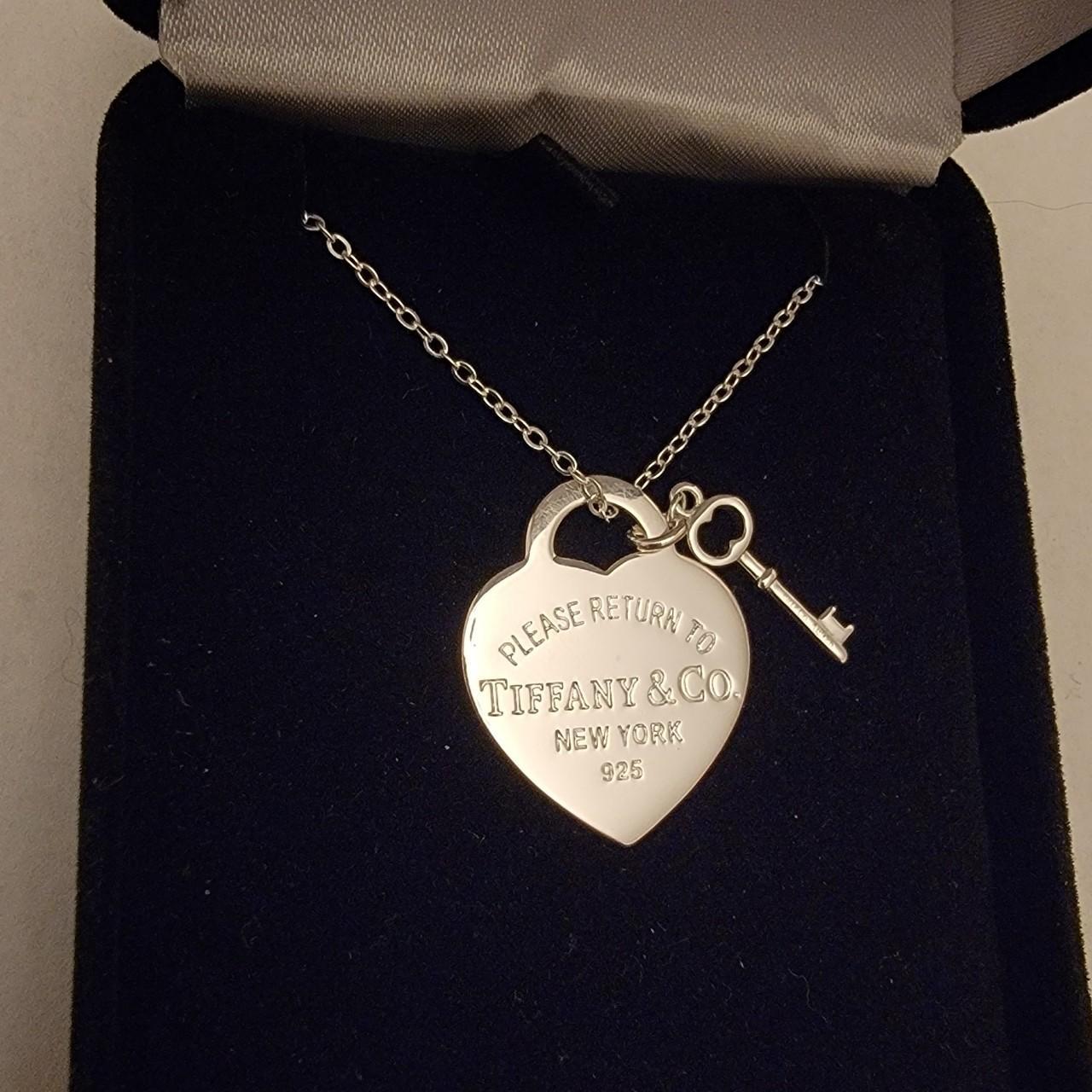 Tiffany Heart with Key Necklace 18" Long. In good... - Depop