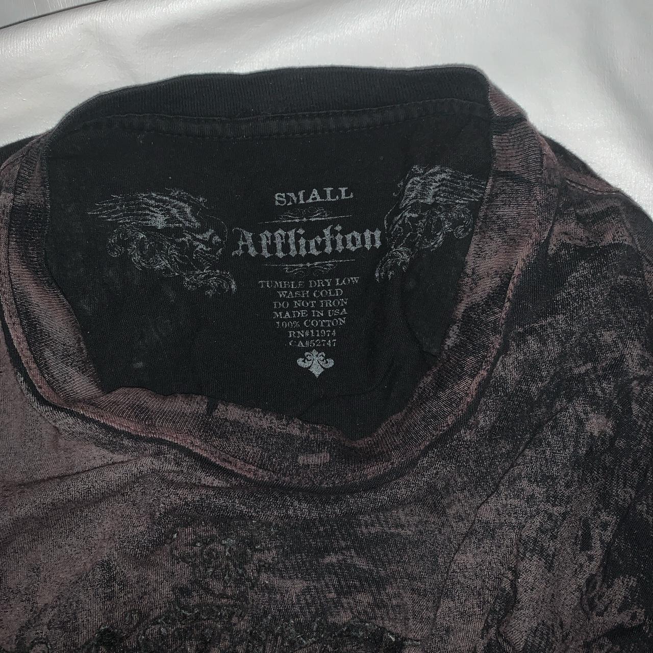 Small, black/red vintage worn affliction shirt... - Depop