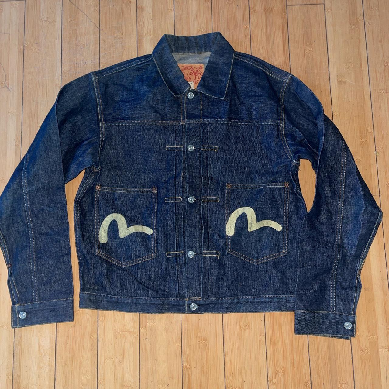 evisu denim jacket size xl - Depop