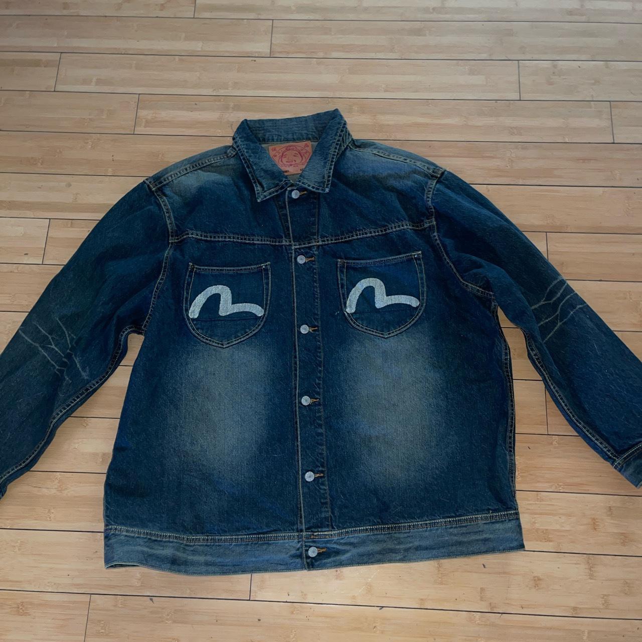 denim evisu bomber jacket with cool wash size xxl - Depop