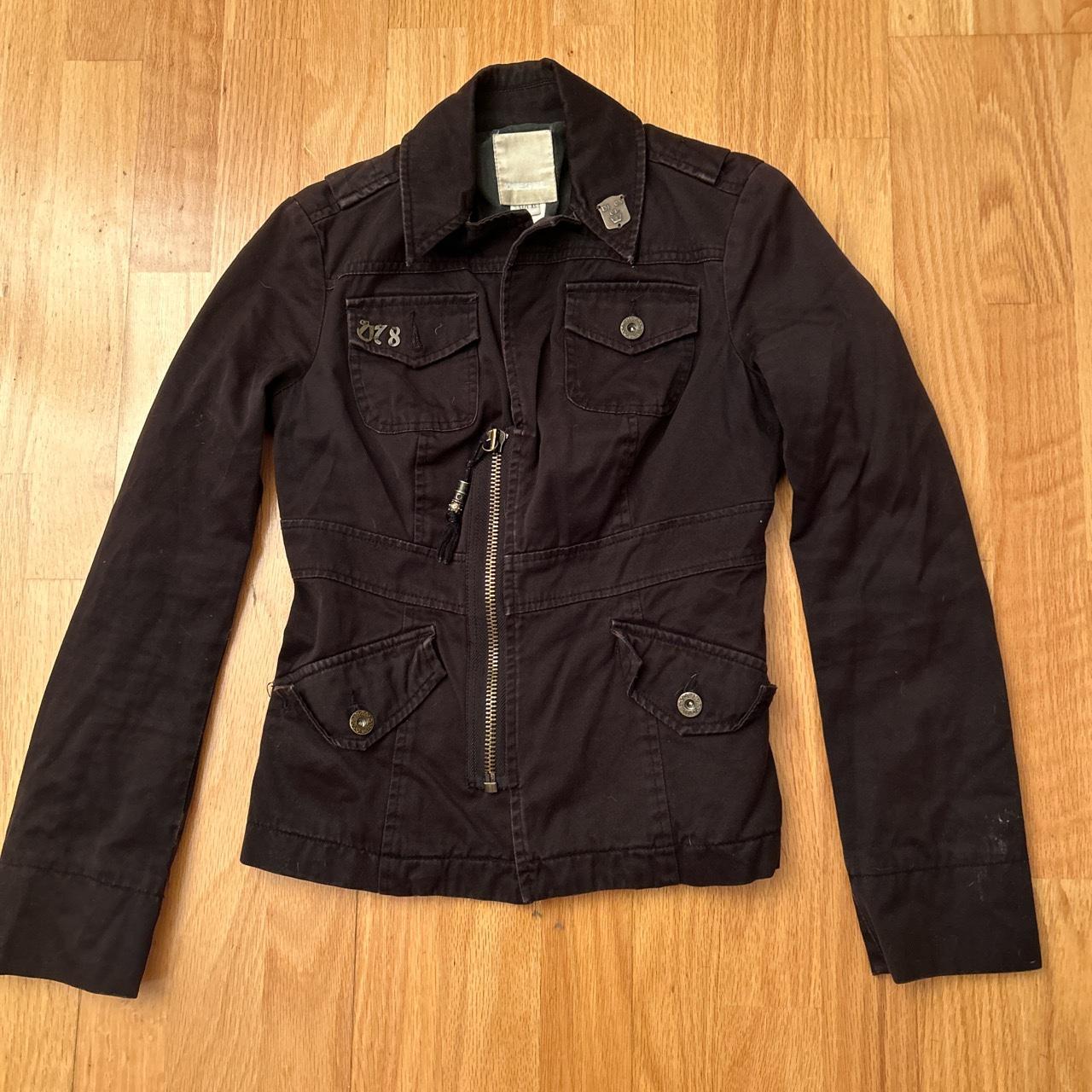 vtg black diesel cargo jacket that hugs the body... - Depop