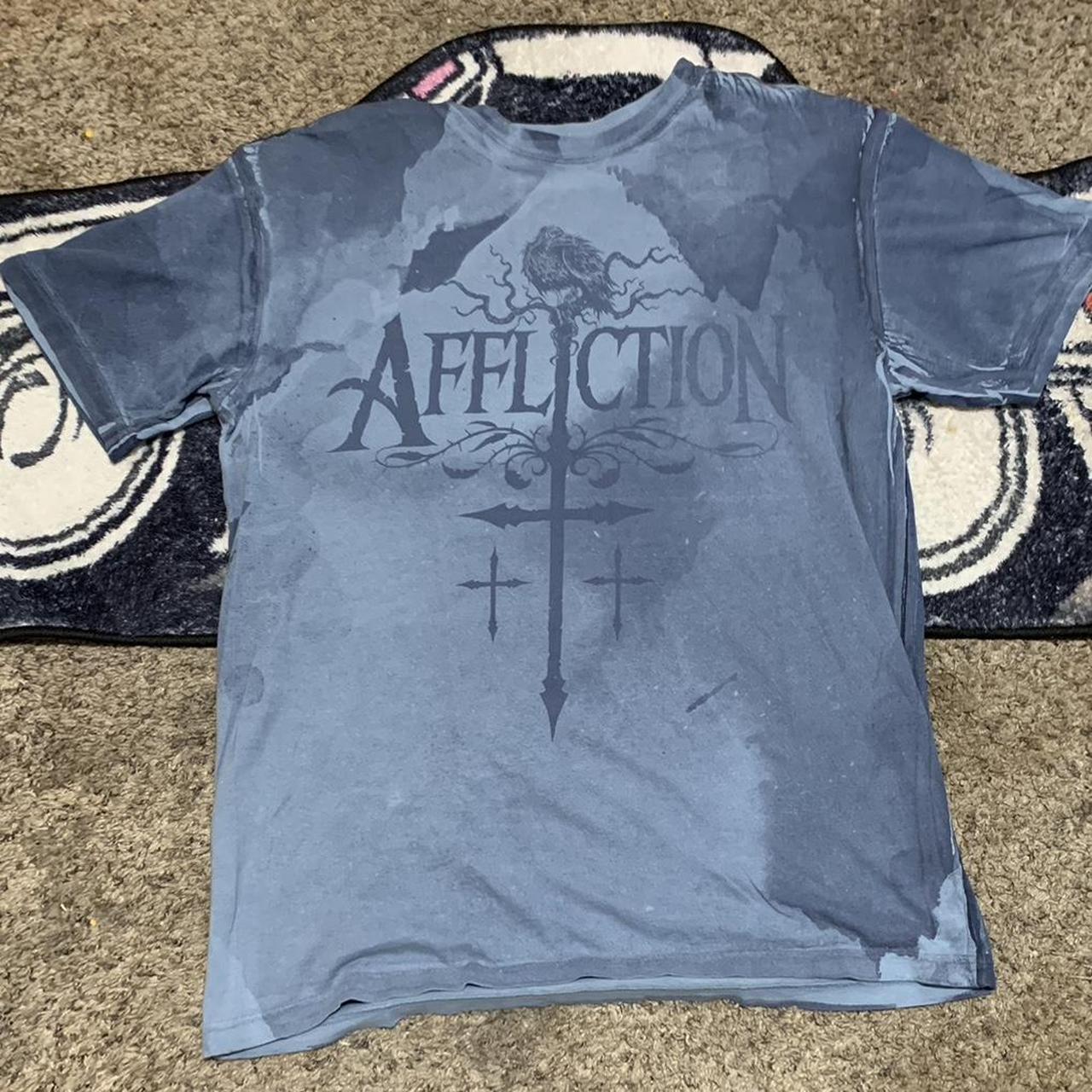Affliction blue cross tee size large send offers and... - Depop