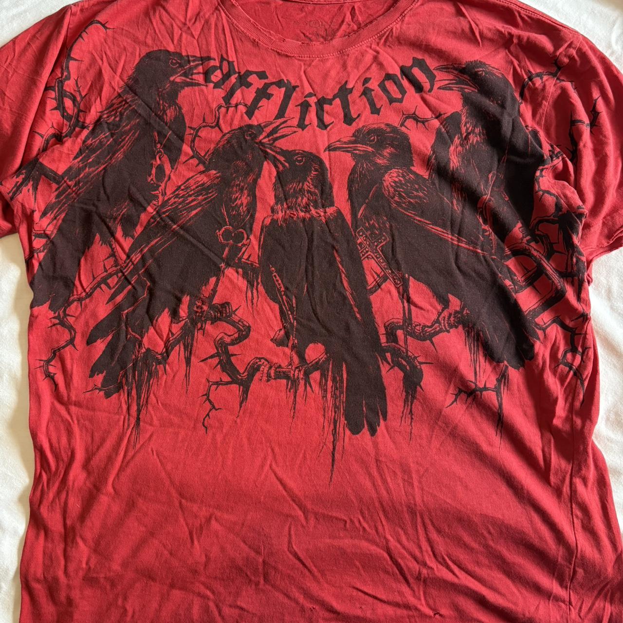 Rare vintage Read and black crow affliction Tshirt... | Depop