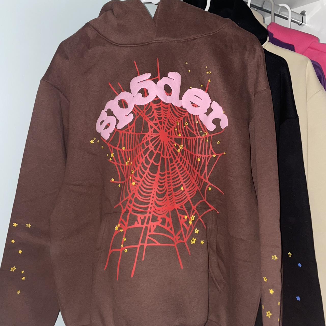 Brown Sp5der hoodie Size M - Depop